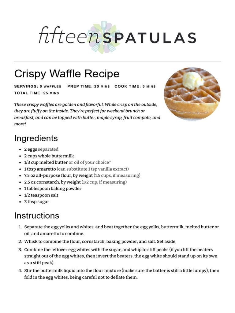Crispy Waffle Recipe - Fifteen Spatulas | Download Free PDF | Waffle | Baking Powder