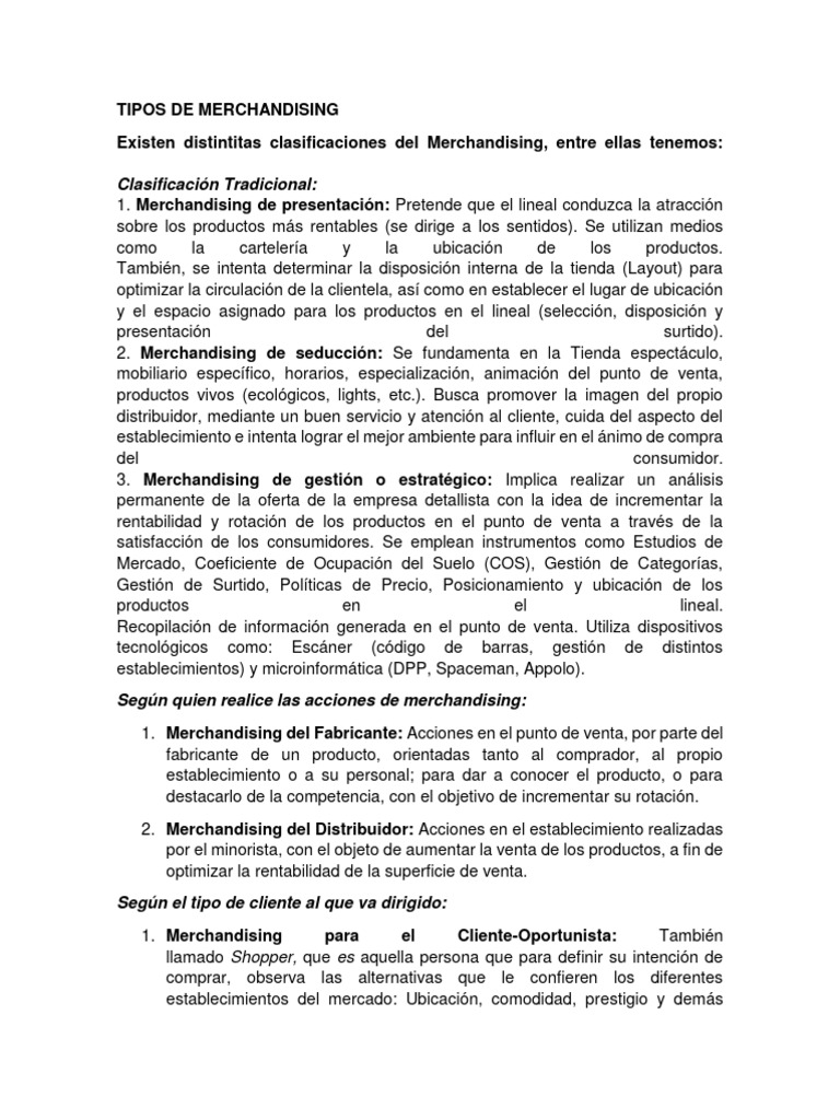 Clasificación del Merchandising | PDF | Comercialización | Marketing