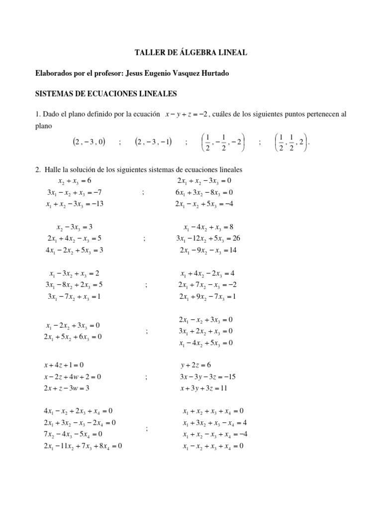 Taller Alg Lin | PDF | Matriz (Matemáticas) | Base (álgebra lineal)