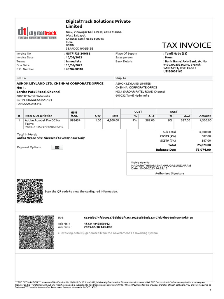 Ashokleyland - Acrobat Pro | PDF | Invoice | Payments