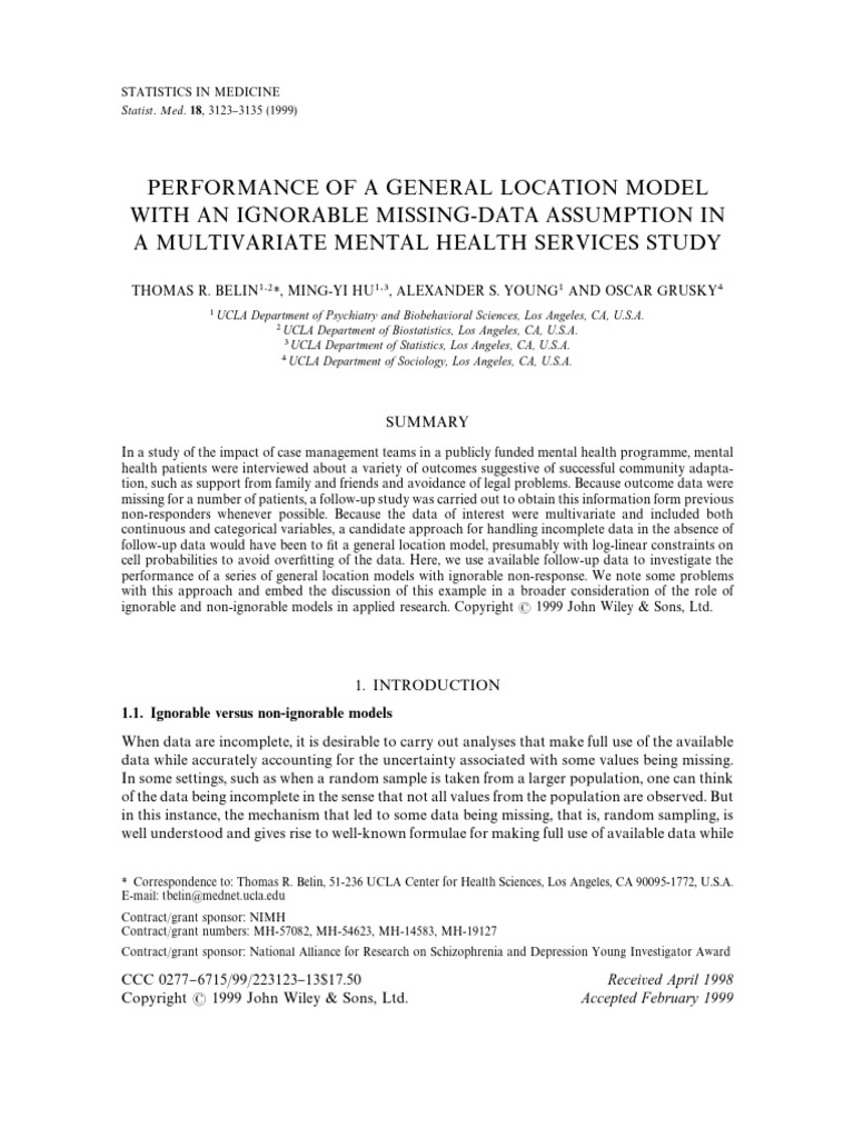 Performance of A General Location Model With An Ignorable Missing-Data Assumption in A ...