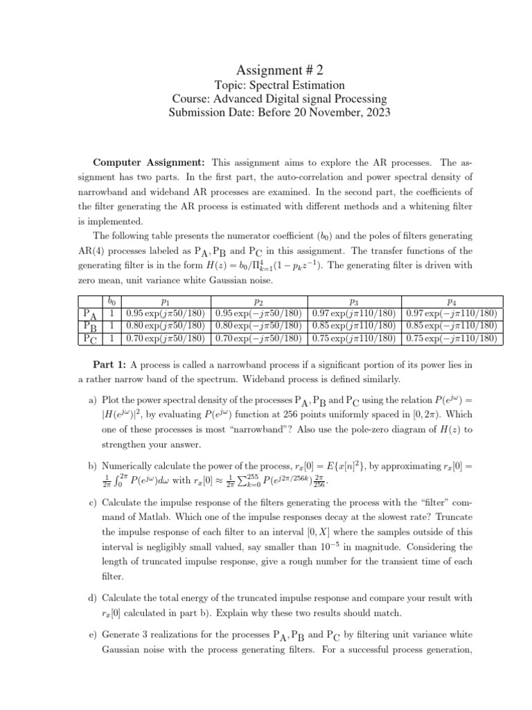 Spectral Estimation Assignment 2 Pdf Variance Autocorrelation