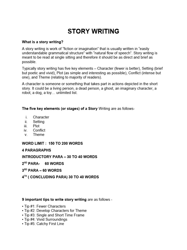English - Story Writing Reference Material | PDF | Plot (Narrative ...