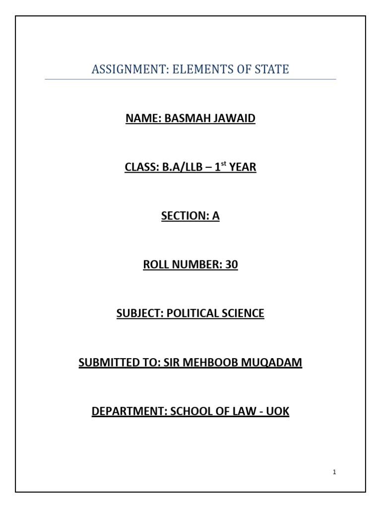 Elements of State - Assg | PDF | State (Polity) | Sovereign State