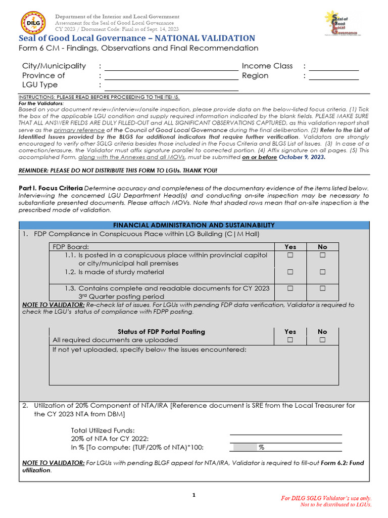 03 - Annex C - Form 6 CM - National Validation | PDF | Municipal Solid ...