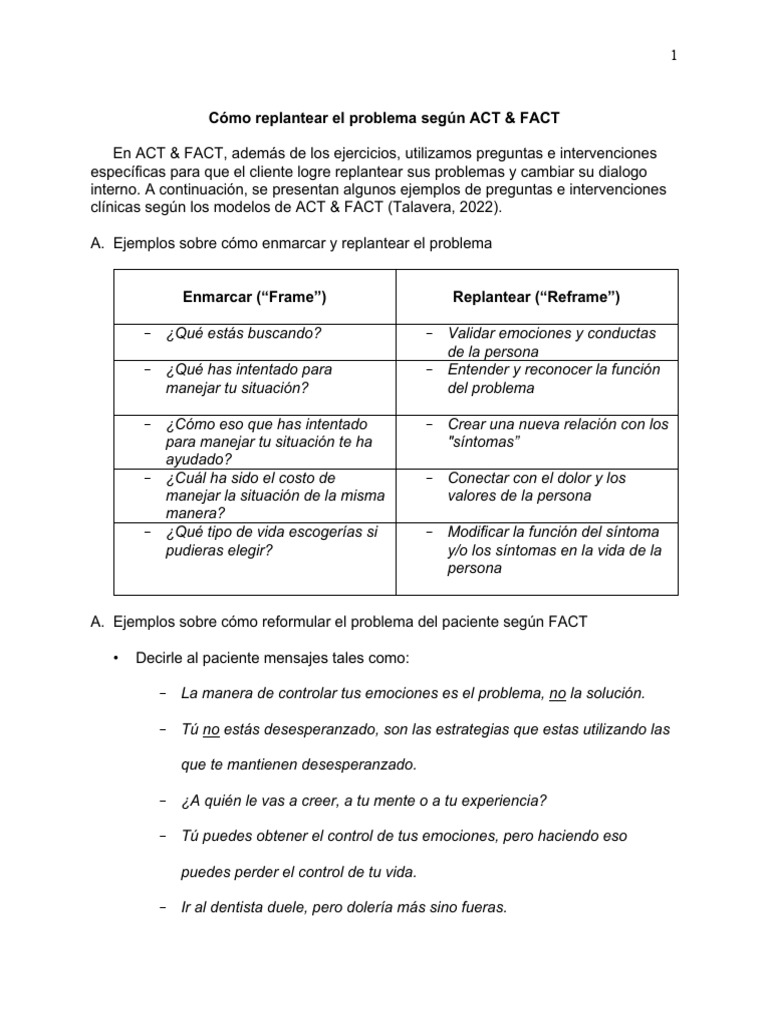Ejercicio #52 Cómo Replantear El Problema Según ACT & FACT | PDF | Salud mental | Las emociones