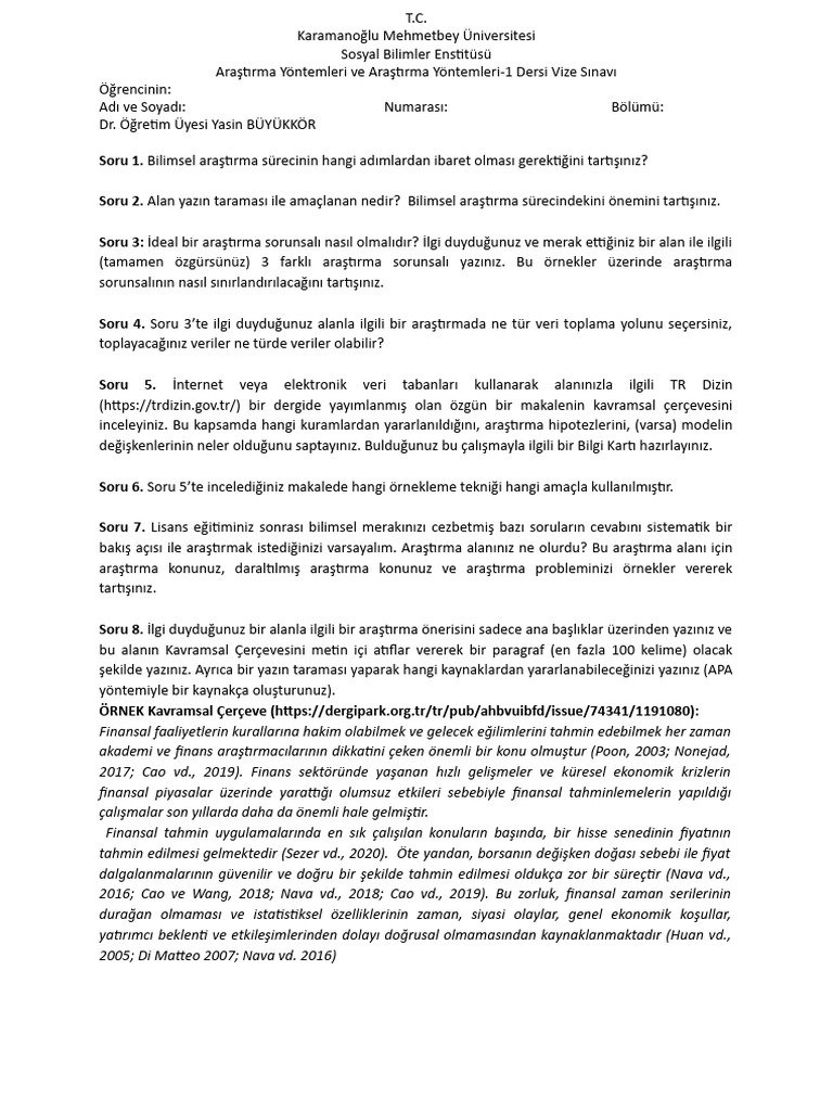 Arastirma Yontemleri 2023-2024 Vize Sorulari | PDF