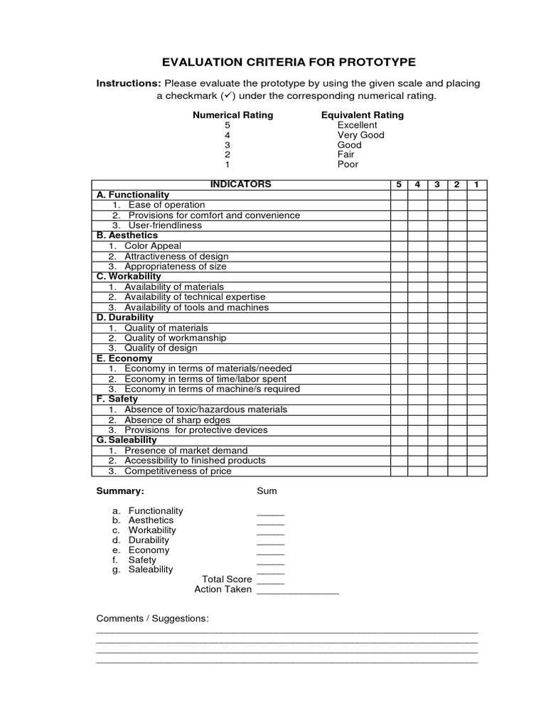 Prototype Evaluation Criteria Checklist | PDF | Business | Computers
