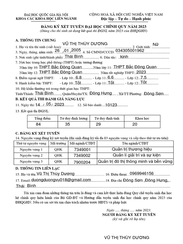 2023 - BM5 - Xet Tuyen Ket Qua Thi DGNL 2023 DHQGHN | PDF