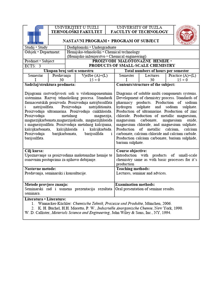 Proizvodi Malotonazne Hemije HI1 II | PDF | Magnesium | Calcium