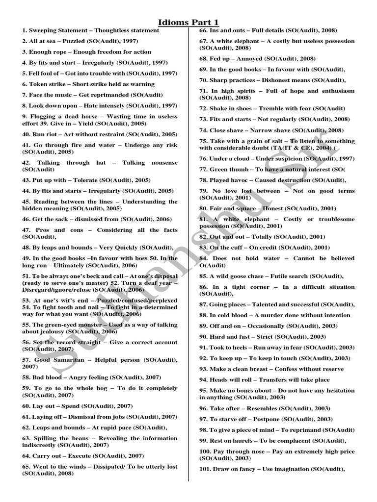 Idioms Part 1 | PDF