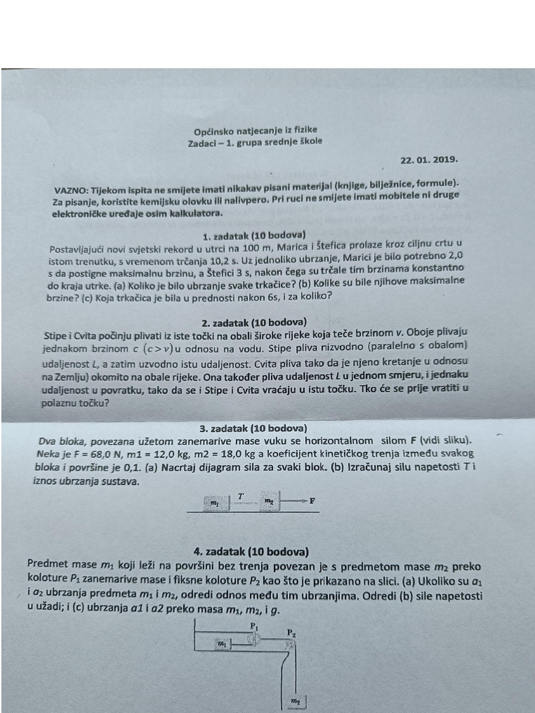 Zadatci Kinematika | PDF