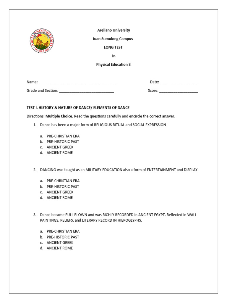 Physical Education 3 Dance Test Guide | PDF | Dances | Middle Ages