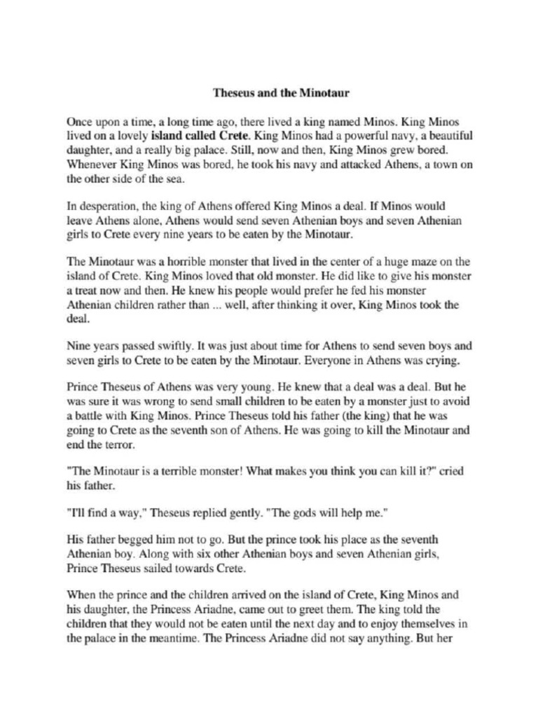 Theseus and The Minotaur | PDF