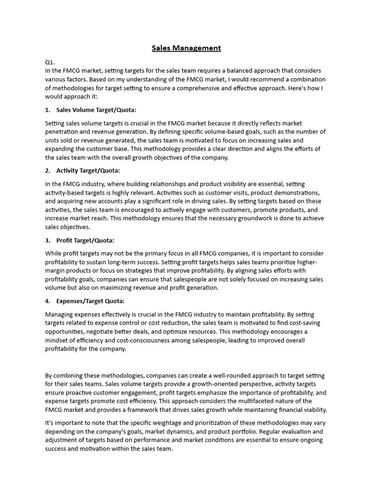 Sales Management | PDF | Sales | Forecasting