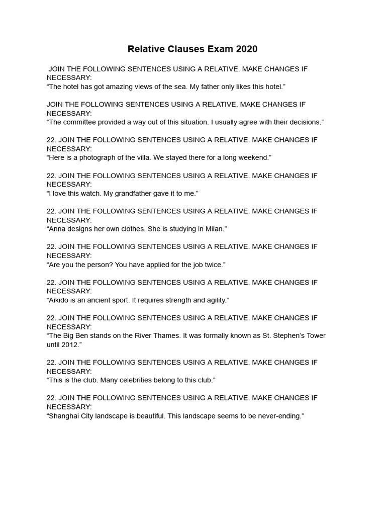 Relative Clauses, Condidinals, Whishes and More Exam 2020 | PDF | Linguistic Morphology ...