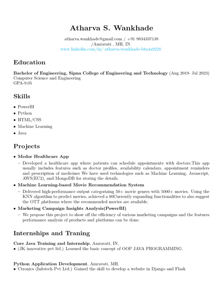 Atharva Resume Updated | PDF