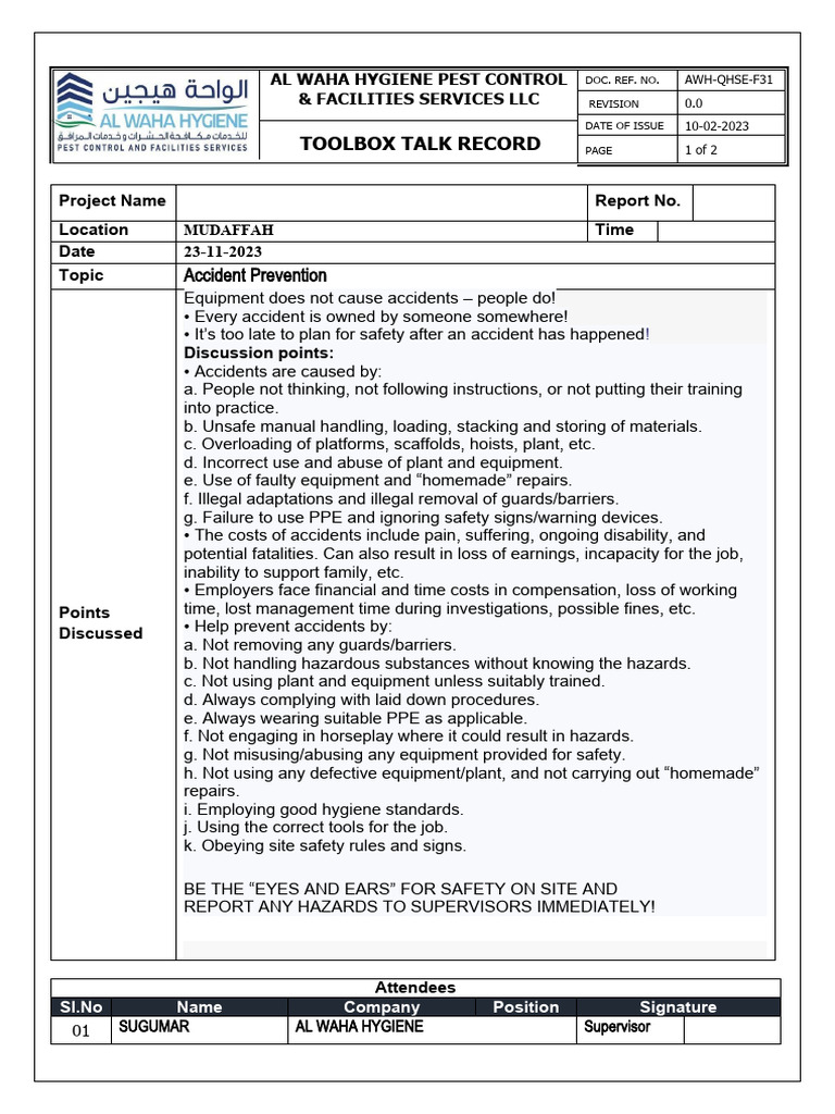 Tbt Accident Prevention 1 Pdf Personal Protective Equipment