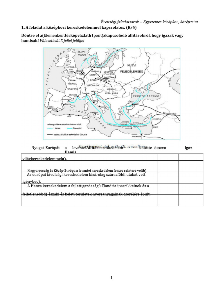 Érettségi Feladatsorok Egyetemes Középkor, Középszint | PDF