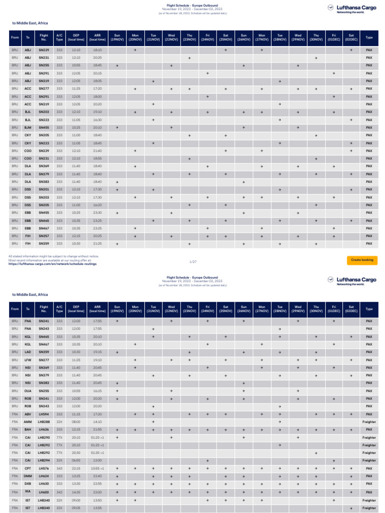 Lufthansacargo Flightschedule | PDF