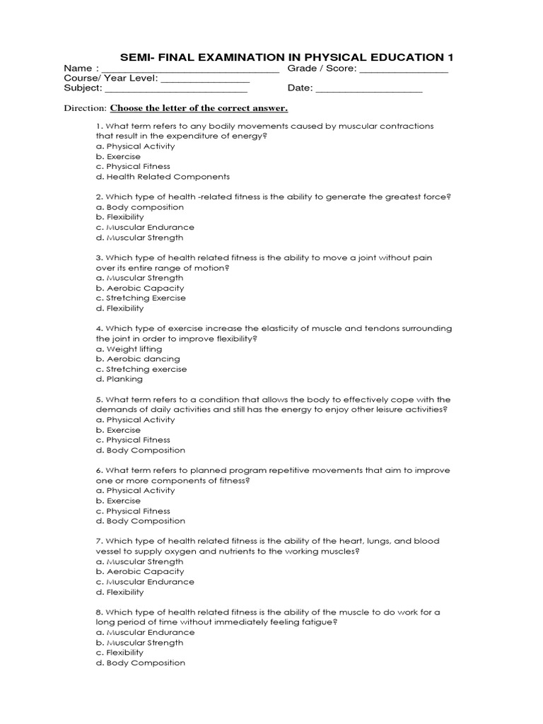 Pathfit Exam | PDF | Physical Fitness | Flexibility (Anatomy)