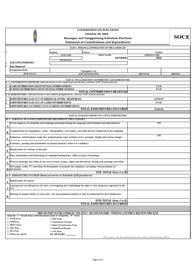 Soce2023bskeforms Form1 | PDF | Expense | Accountability