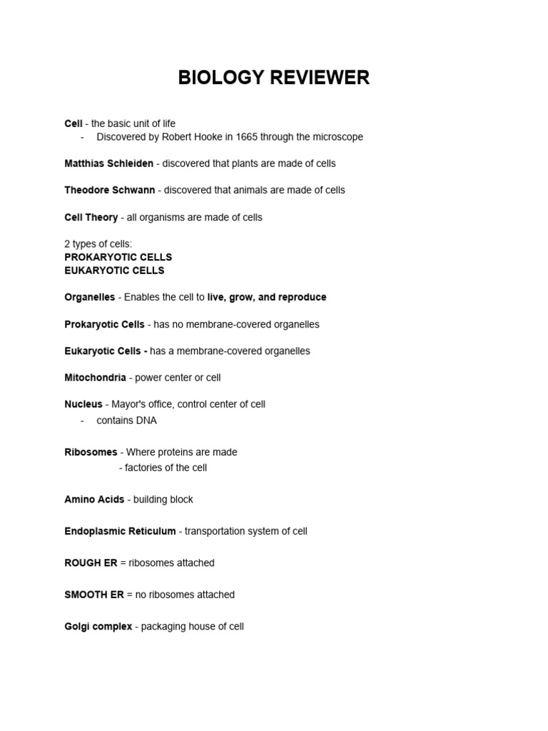 Biology Reviewer | PDF | Meiosis | Mitosis