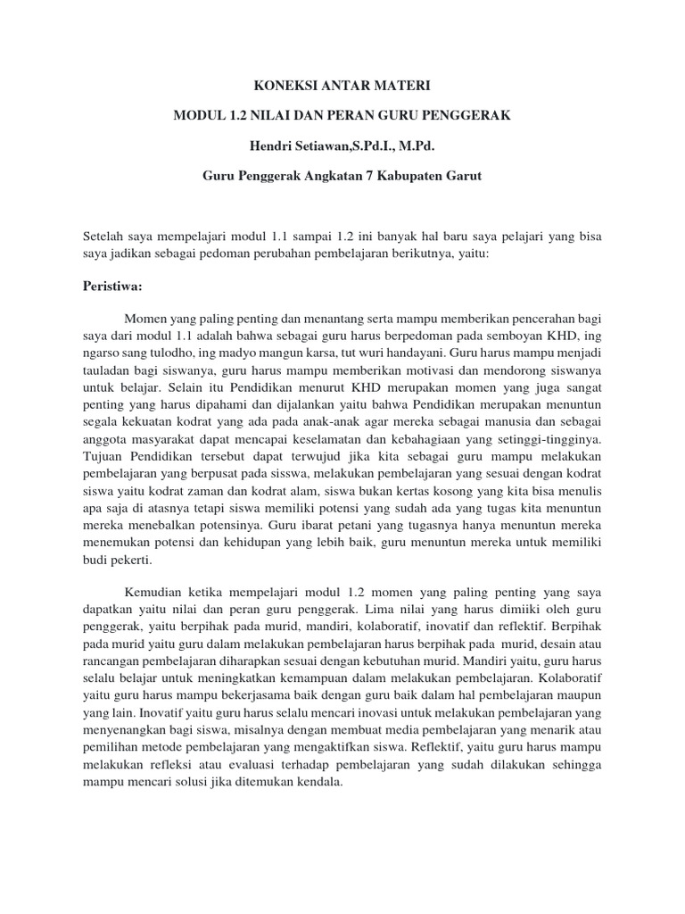 Koneksi Antar Materi Modul 1.2. Hendri Setiawan CGP 7 | PDF