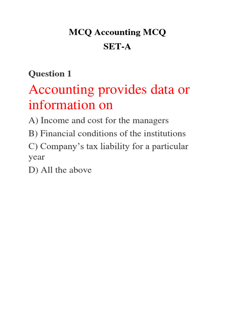 Accounting MCQs | PDF | Debits And Credits | Balance Sheet Accounting MCQs | PDF | Debits And Credits | Balance Sheet