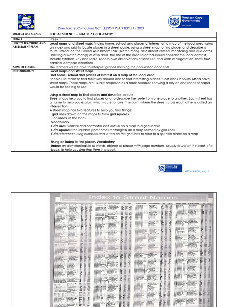 Lesson Plan SP Grade 7 SS Geography T1 W1 | PDF | Map | Lesson Plan