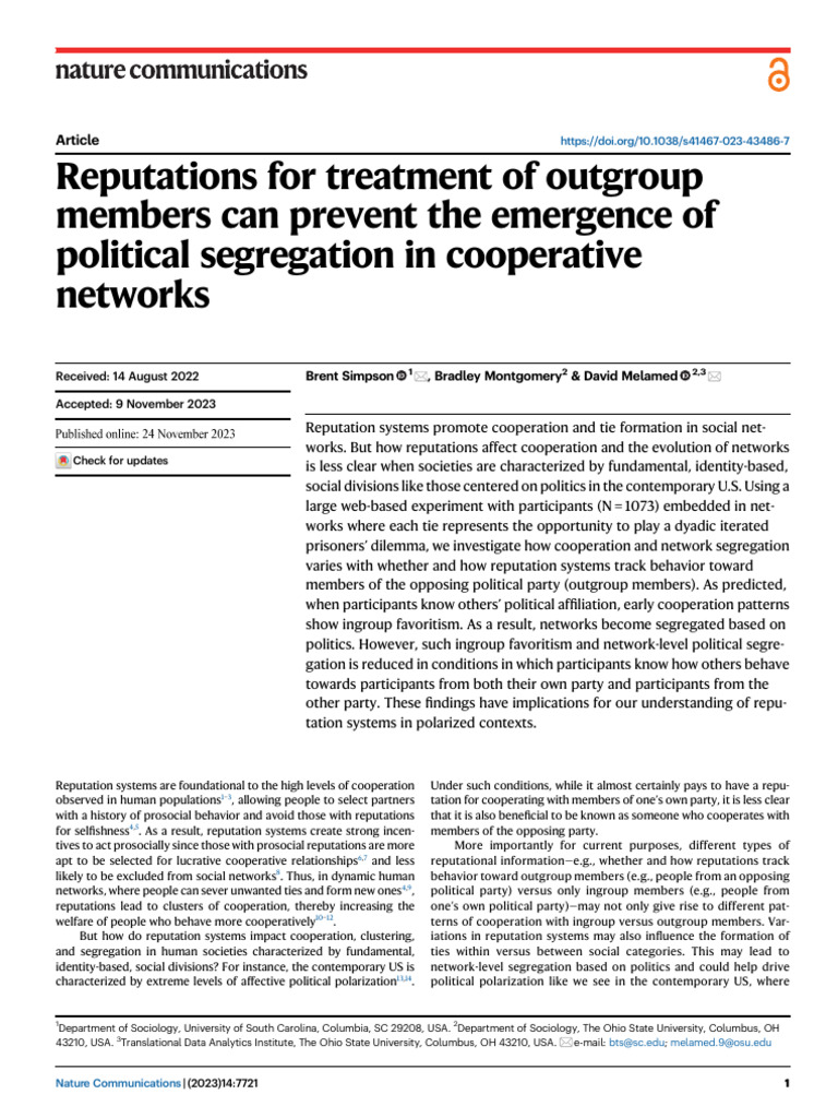 Reputations For Treatment of Outgroup Members Can Prevent The Emergence ...