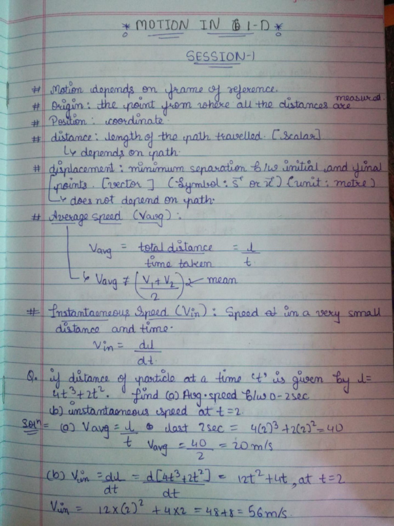 Notes of Motion in 1-D | PDF