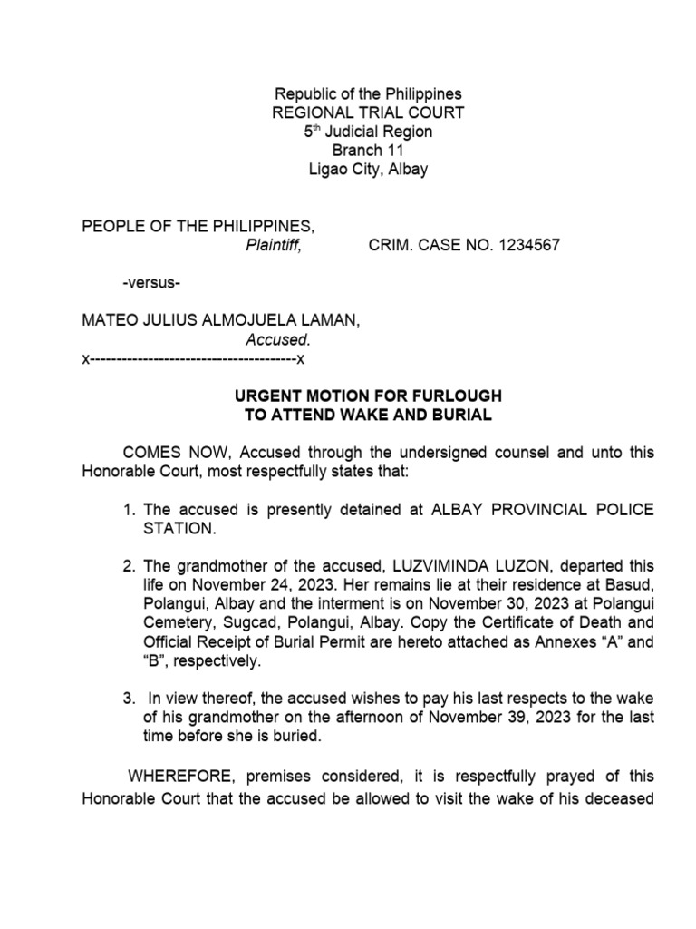 Laman - Motion For Funeral Furlough | PDF