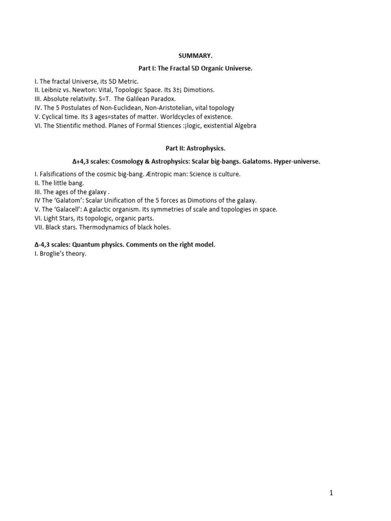 Summary. Part I: The Fractal 5D Organic Universe | PDF | Time | Space