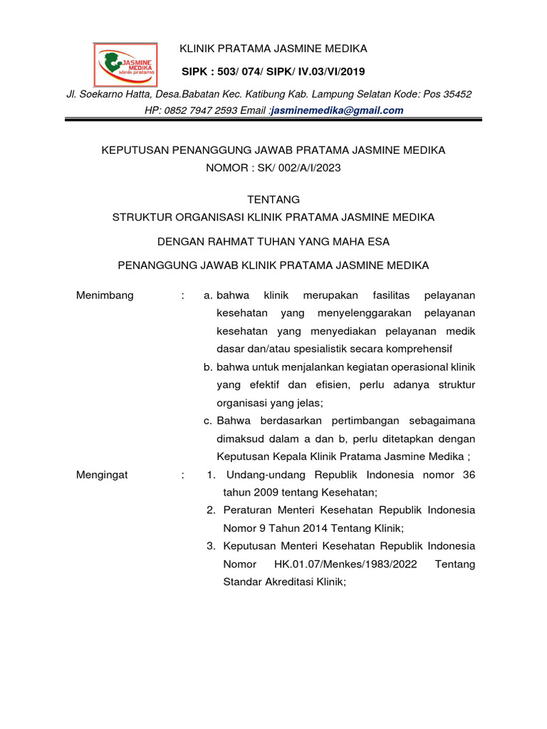 Sk. Struktur Organisasi Dan Uraian Tugas | PDF