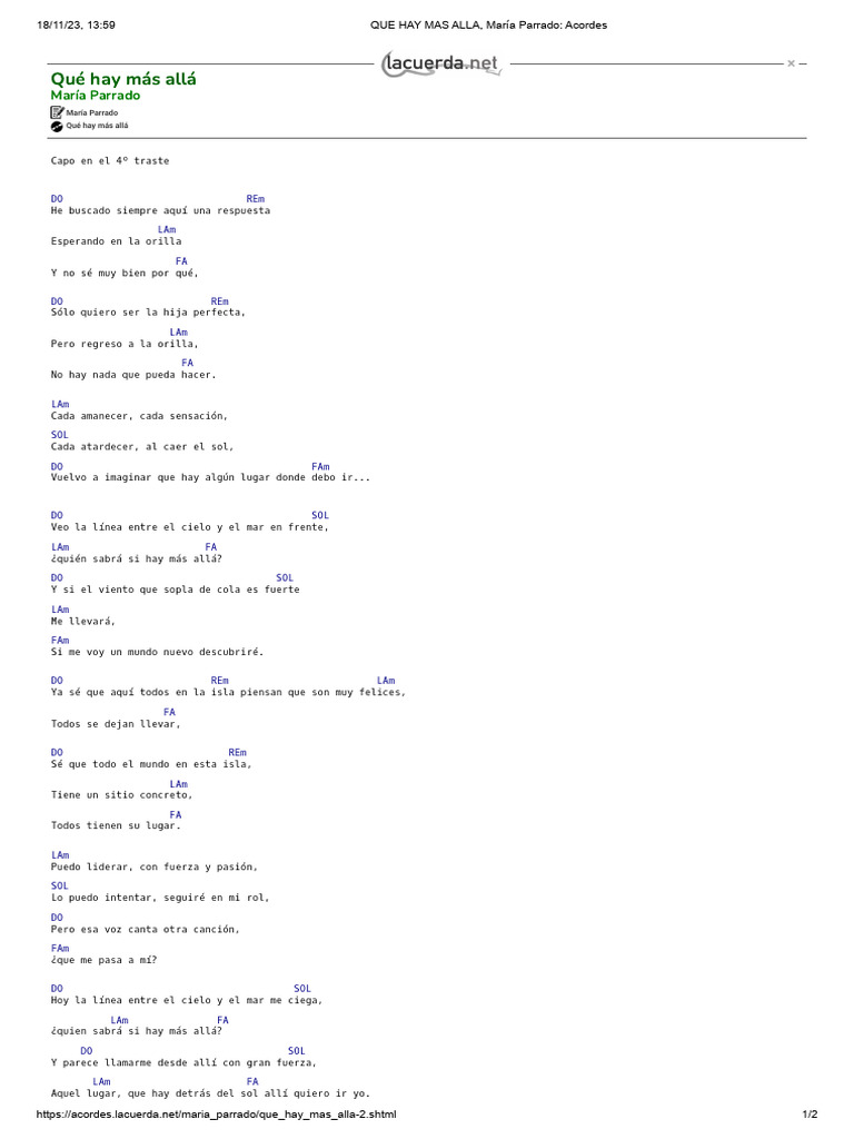 QUE HAY MAS ALLA, María Parrado - Acordes | PDF