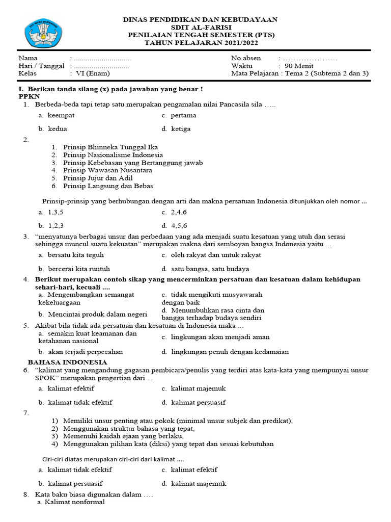 Soal Pts Kelas 6 Tema 2 Sub 2&3 | PDF