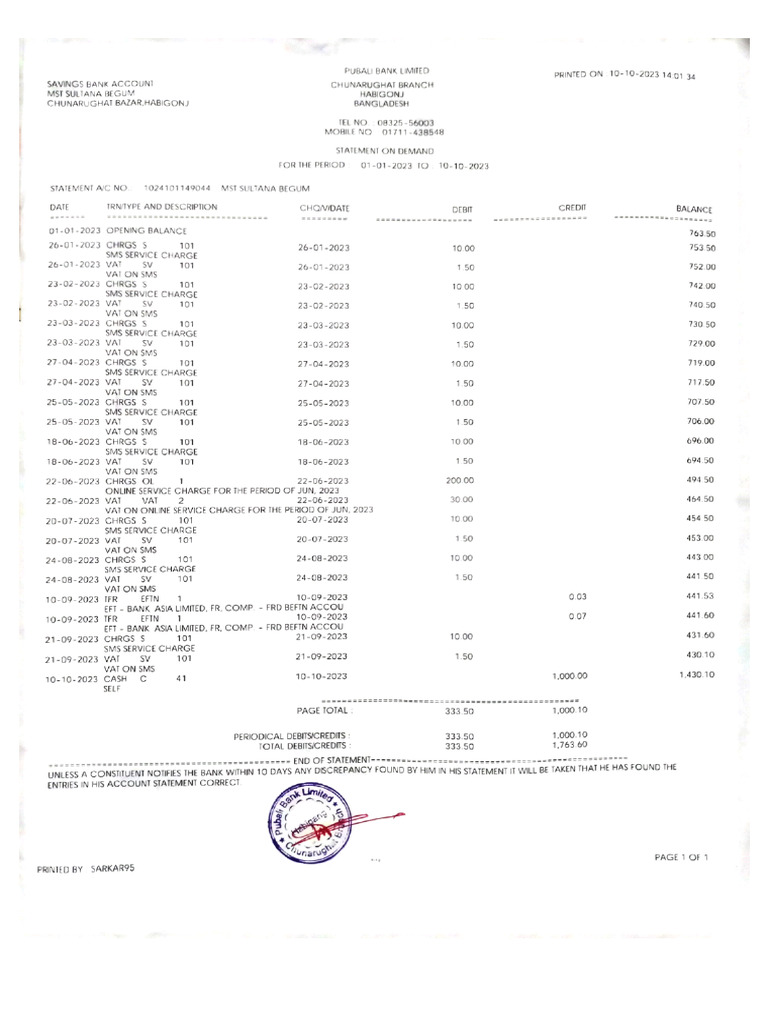 Pubali Bank Statement | PDF
