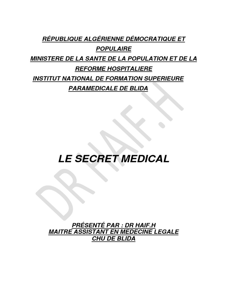 Le Secret Médical en Droit Algérien | PDF | Professionnel de la santé ...