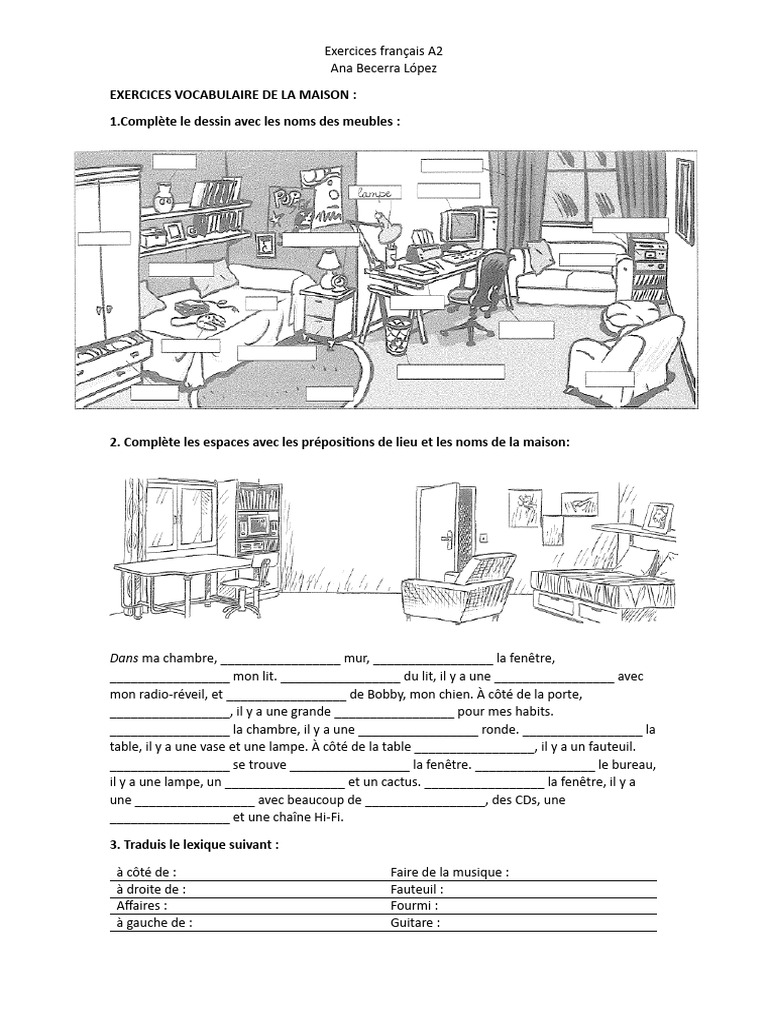 Exercices de vocabulaire sur la maison | PDF