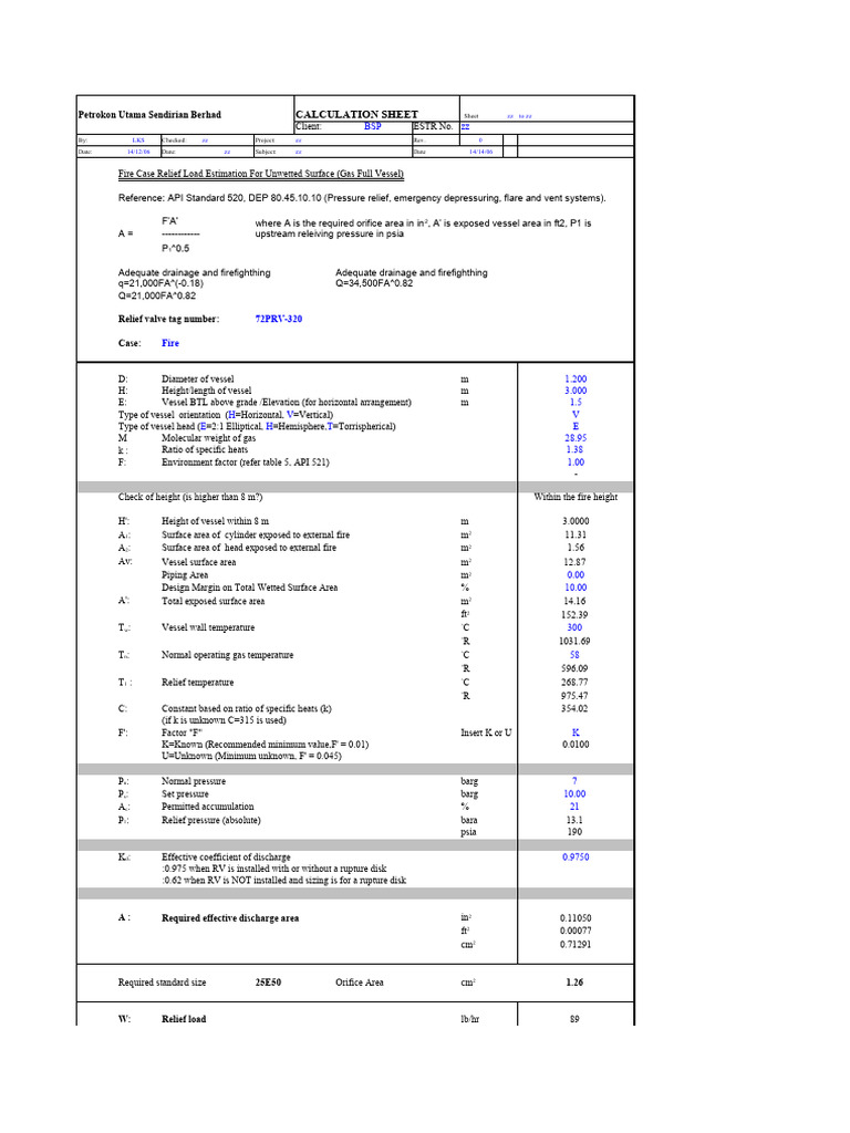 API 520 Fire Case - Unwetted (Gas) | PDF | Pressure | Chemistry