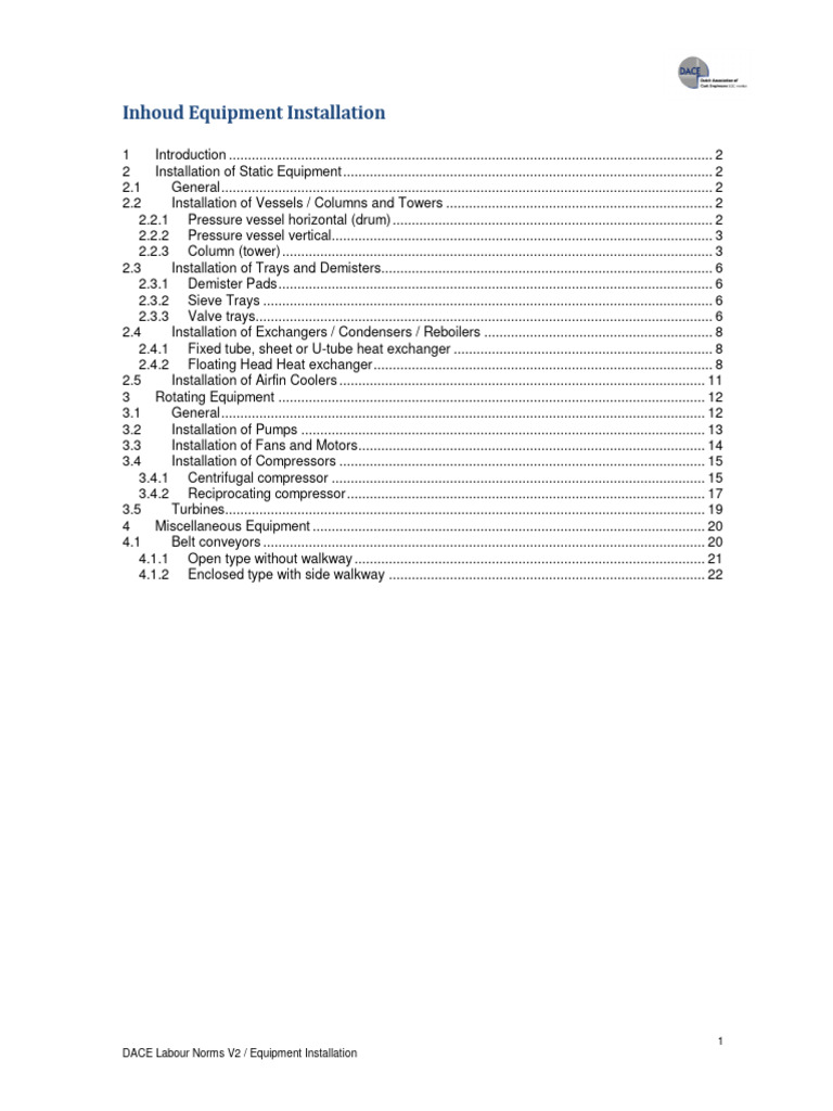 DACE Labour Norms Equipment Installation V2 | PDF | Crane (Machine ...