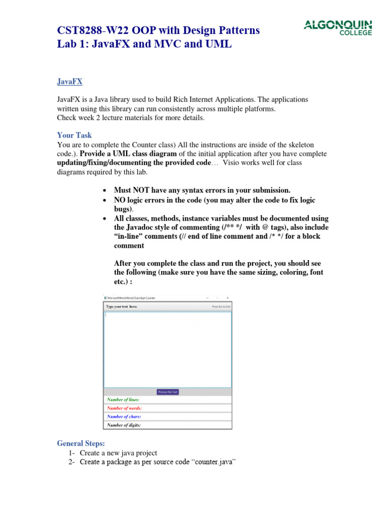 Cst8288 Lab1 5 Pdf Java Programming Language Class Computer