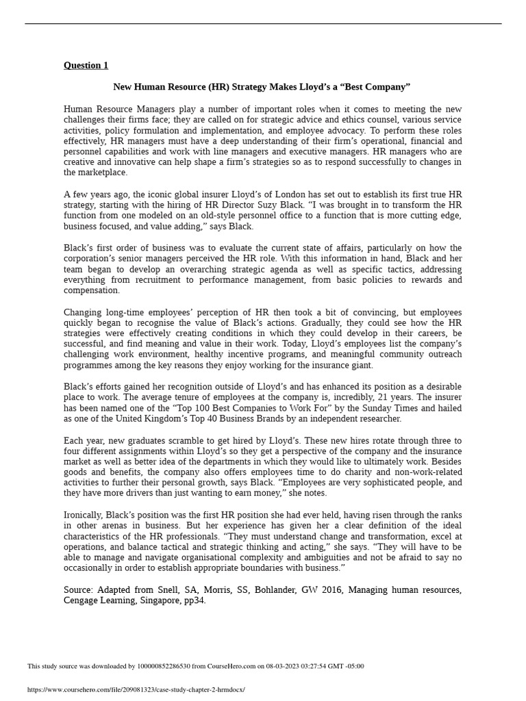 Case Study Chapter 2 HRM | PDF | Human Resource Management | Talent Management