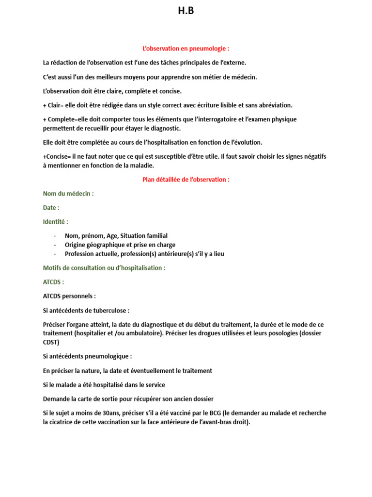 Observation Médicale en Pneumologie | PDF | Tuberculose | Maladies et ...