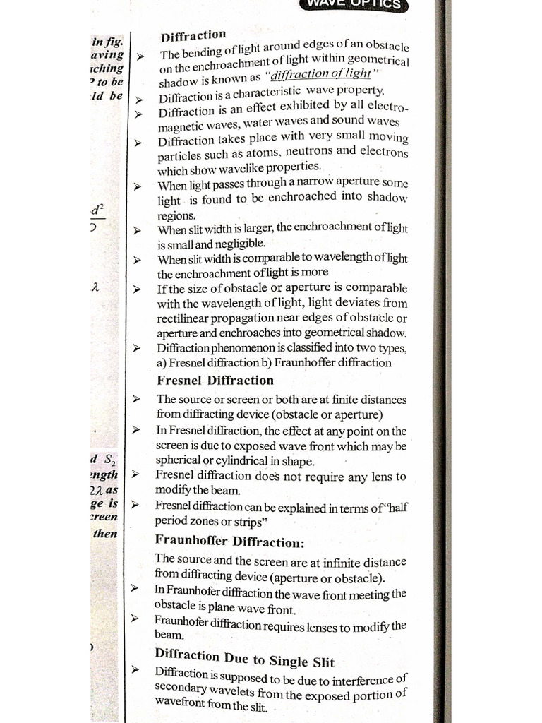 Diffraction and Polarization Neet Notes | PDF