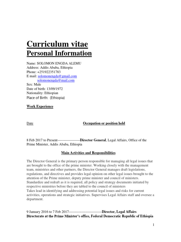 Alemu Ethiopia CV 2018 For TR | PDF | Ethiopia | Judge