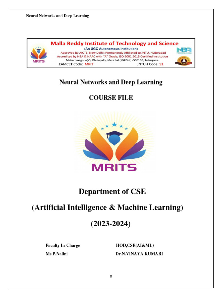 Deep Learning Course File Aiml-1 | PDF