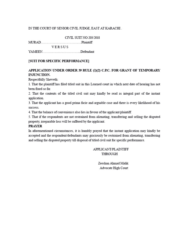 Order 39 Rule 1,2 Application | PDF