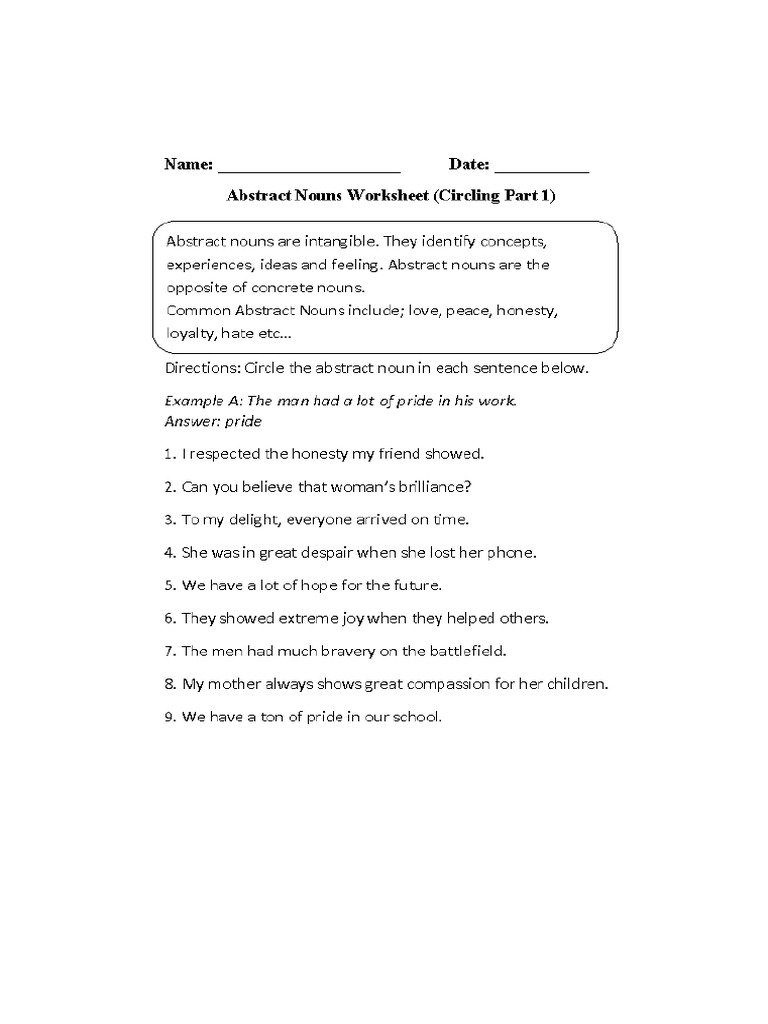 Worksheet Noun 8 | PDF